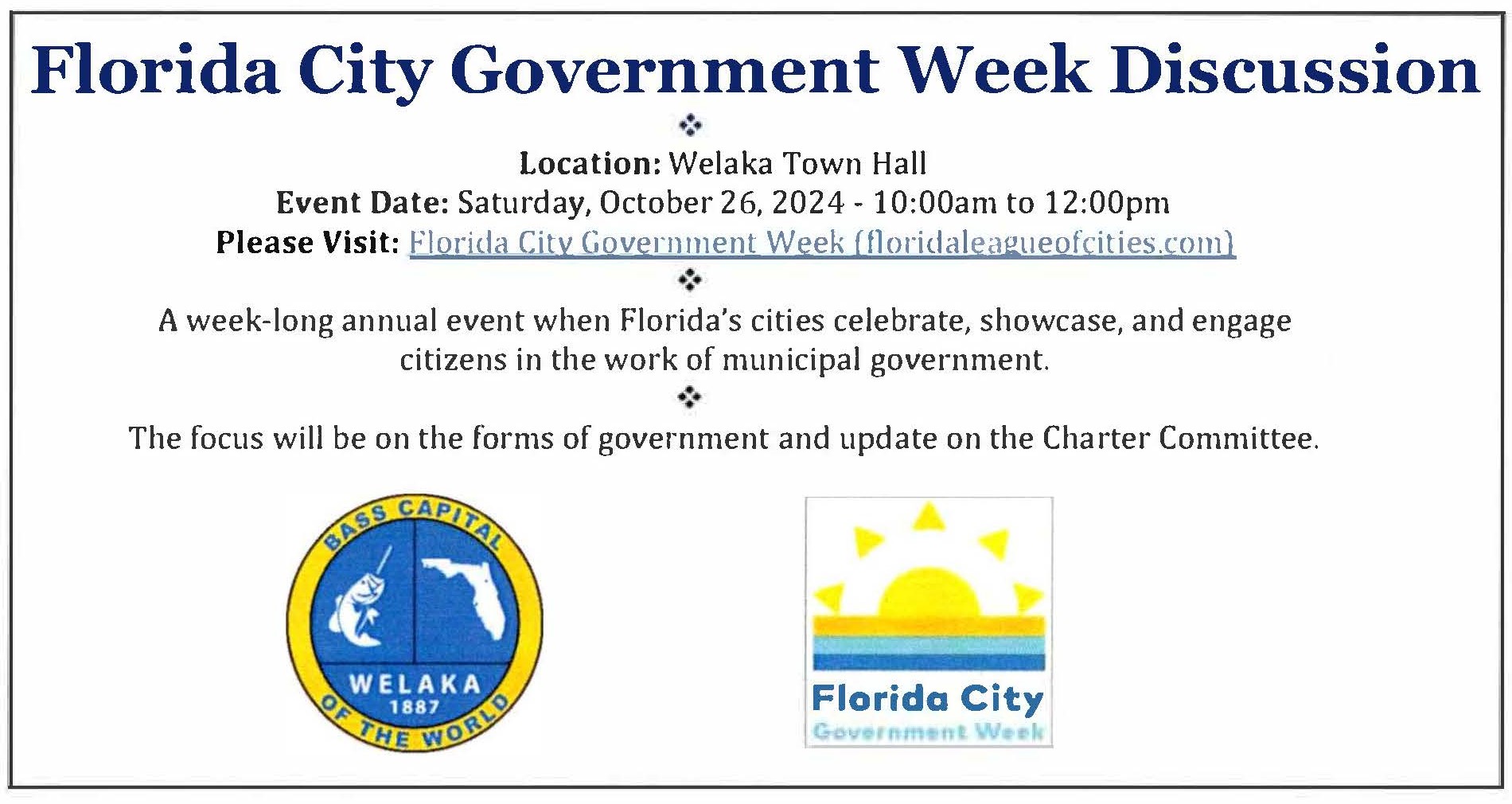 Florida City Government Week Discussion - Town Hall Council Room ...